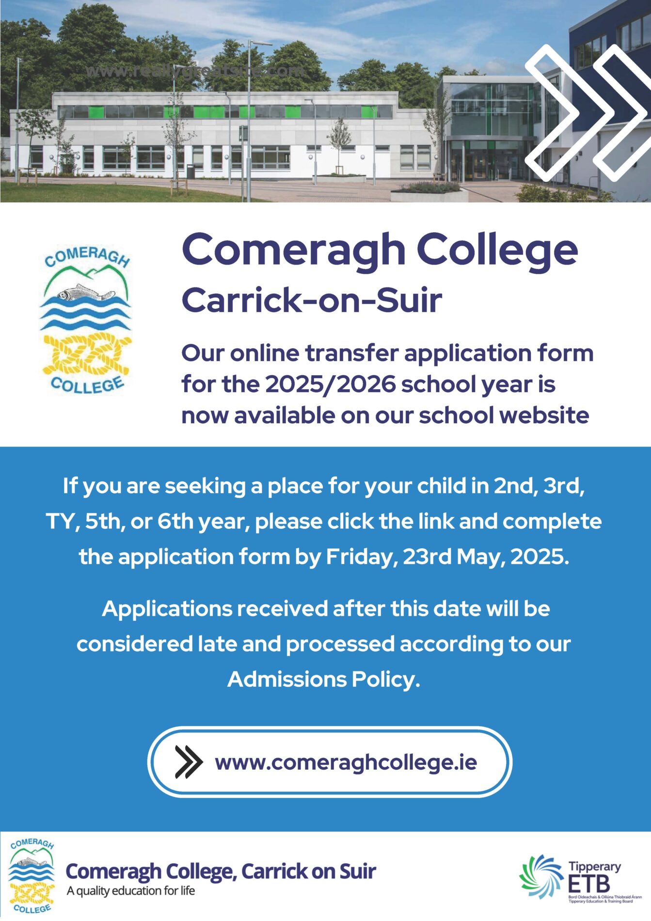 2025/26 Transfer Application – Comeragh College, Carrick-on-Suir